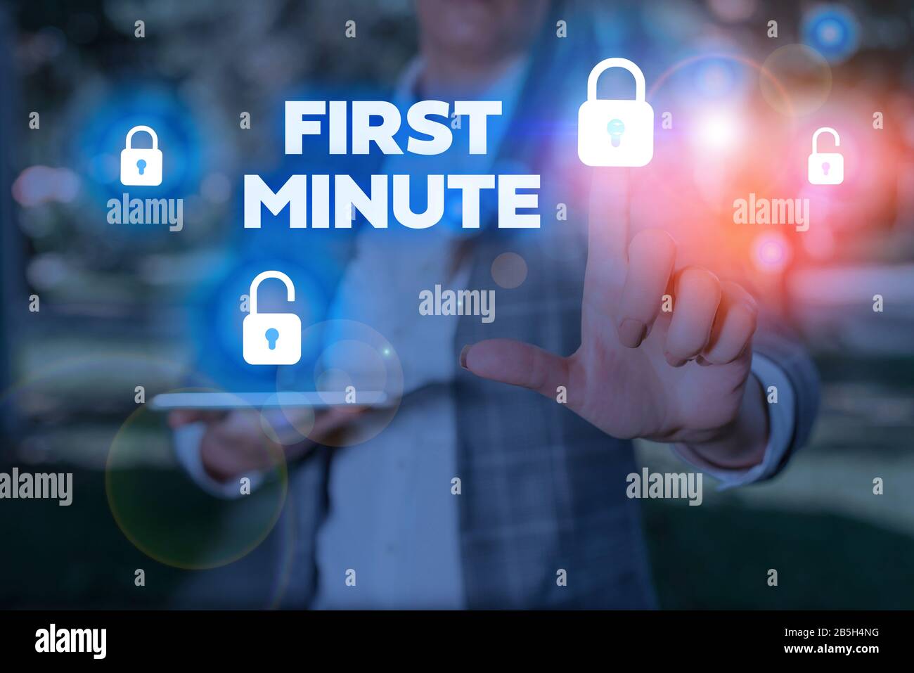 Text sign showing First Minute. Business photo text promotional offers ...