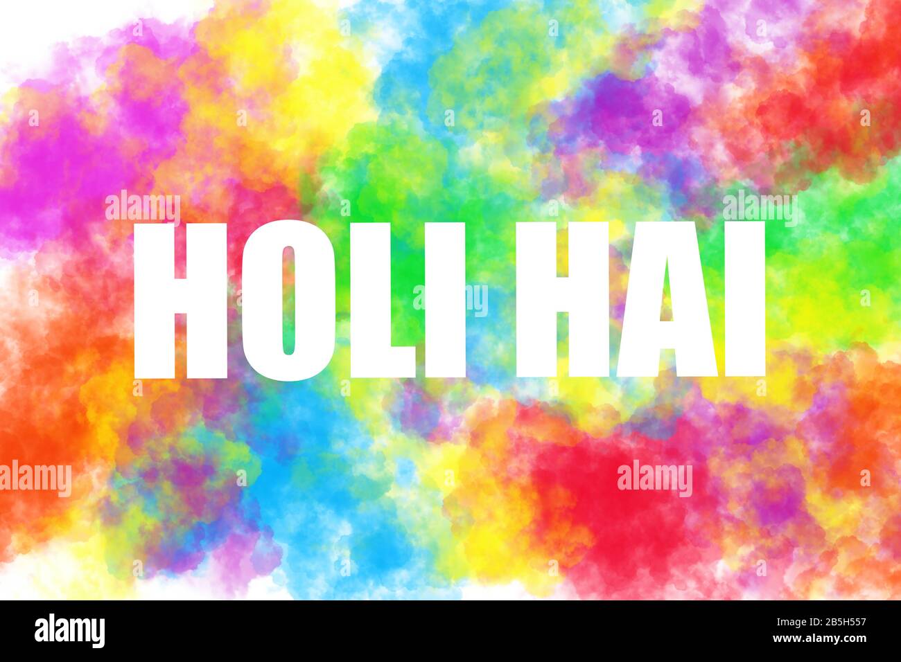 Holi Hai words on burst of colorful powder, white background. Abstract ...
