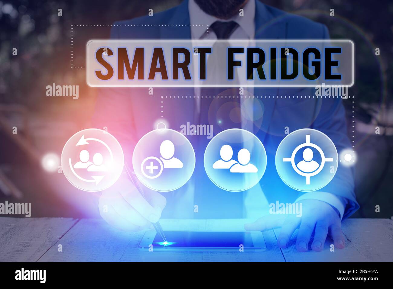 Handwriting text writing Smart Fridge. Conceptual photo programmed to ...