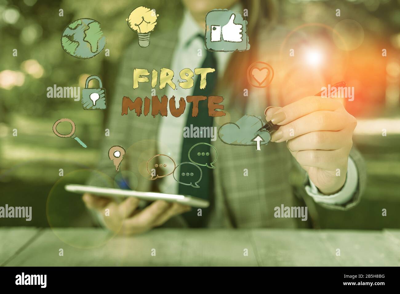 Conceptual hand writing showing First Minute. Concept meaning ...