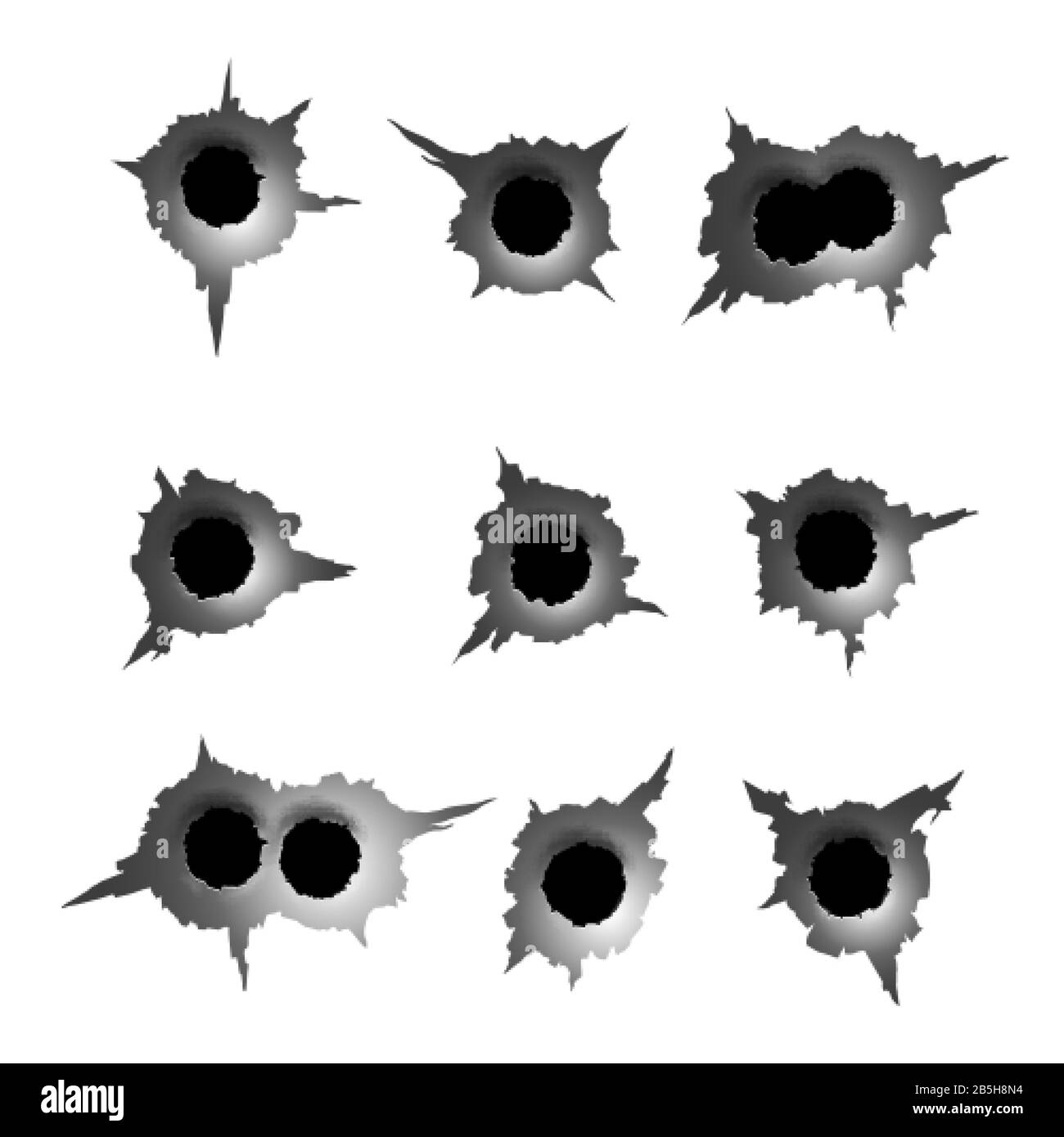 Bullet hole. Damage and cracks on surface from bullet. vector ...