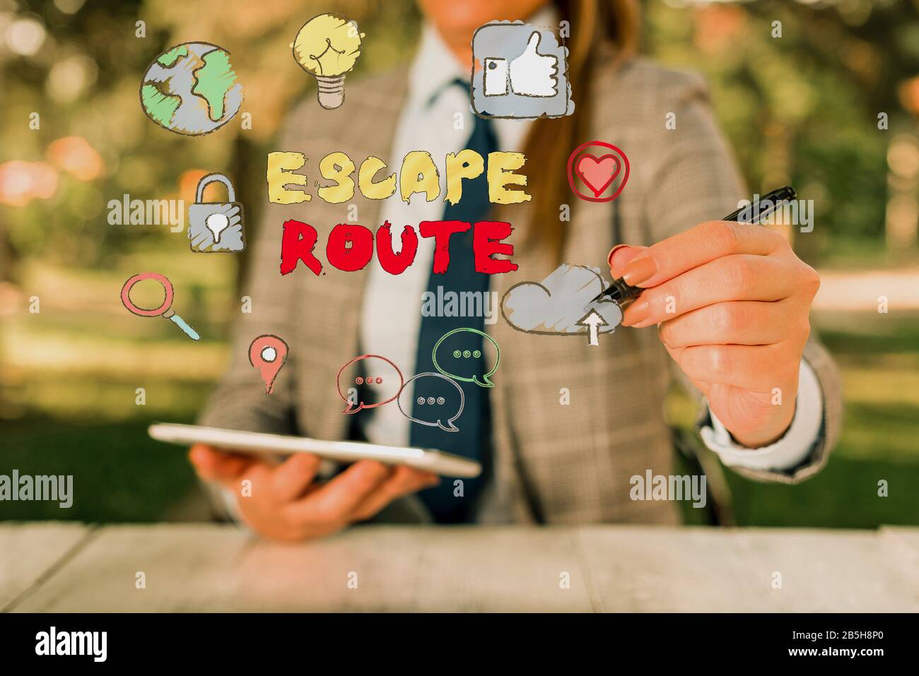 Conceptual hand writing showing Escape Route. Concept meaning a route ...