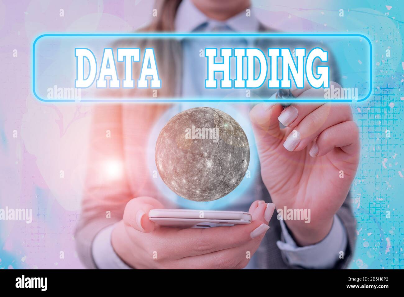 Text sign showing Data Hiding. Business photo text Secretly embedding data in graphics images ...