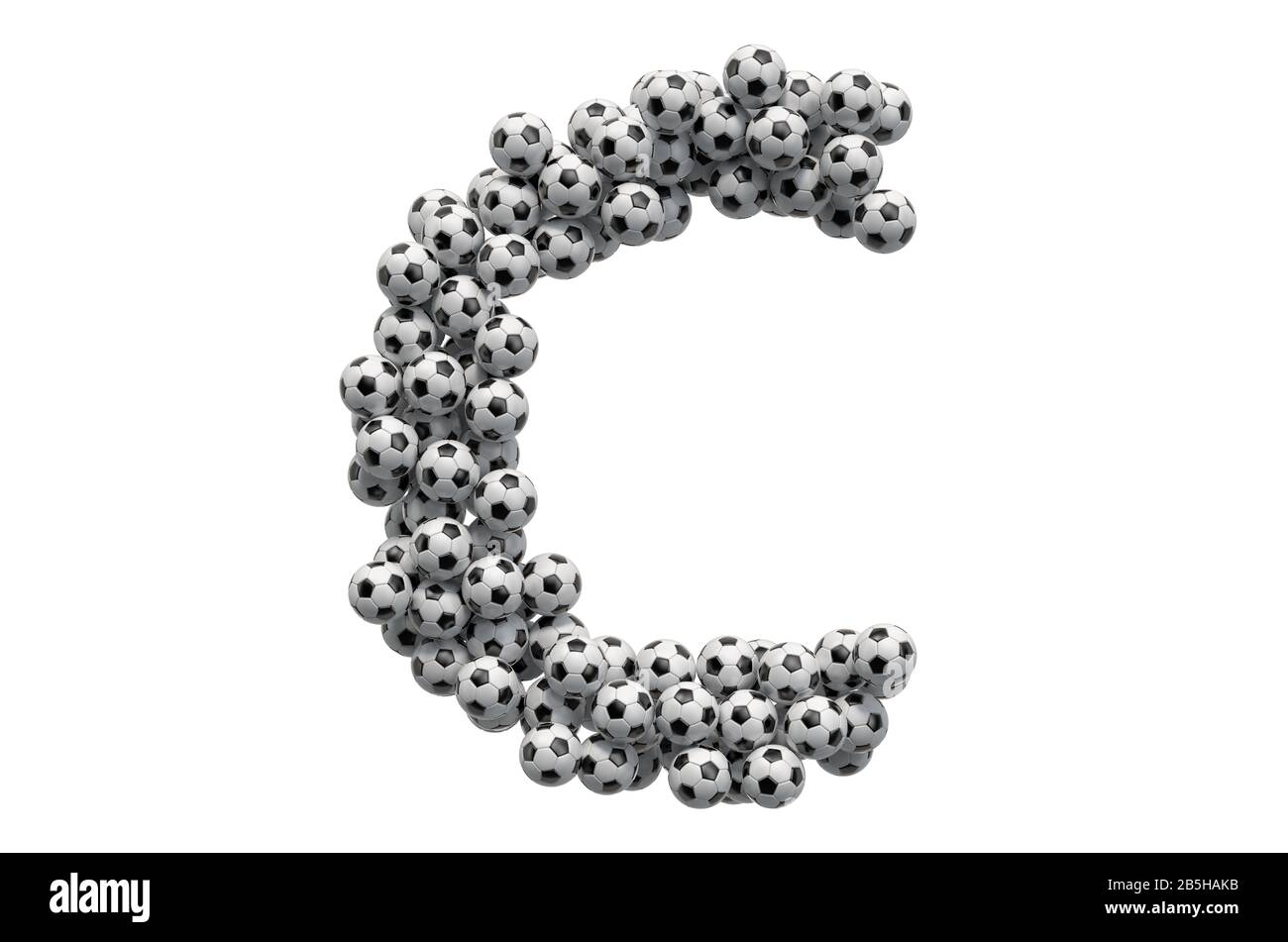 Letter C from soccer balls, 3D rendering isolated on white background ...