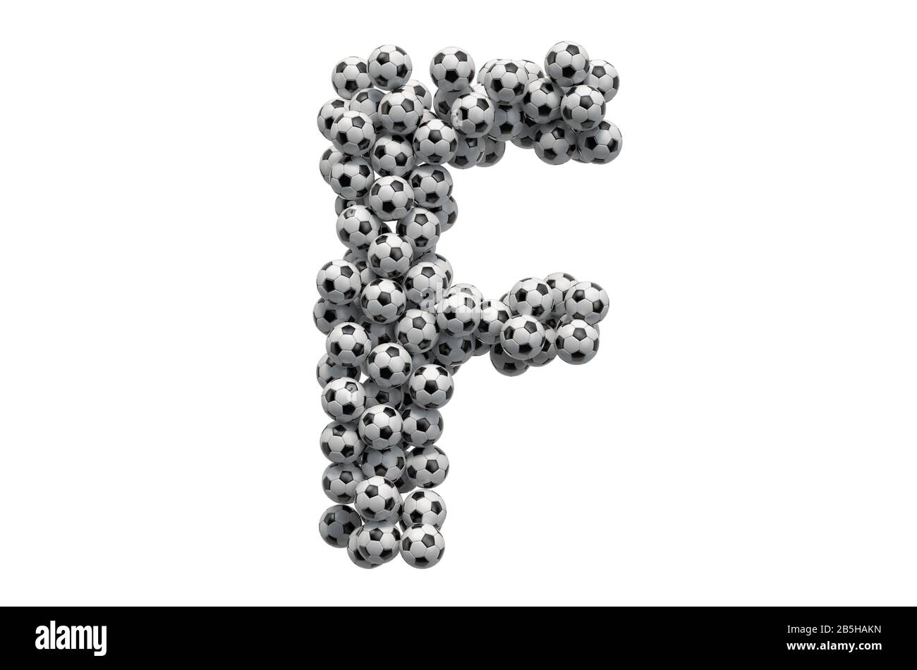 Letter F from soccer balls, 3D rendering isolated on white background ...