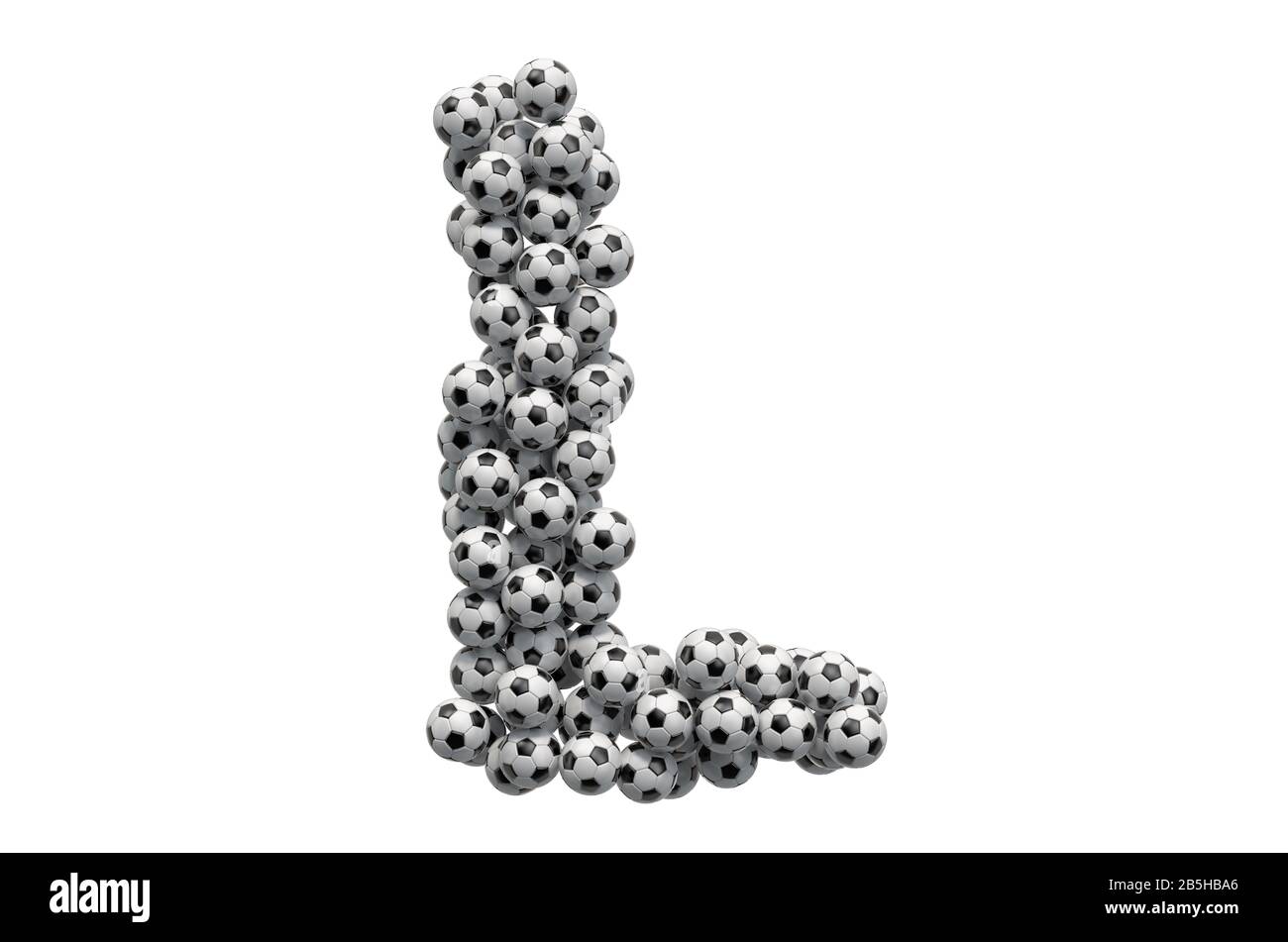 Letter L from soccer balls, 3D rendering isolated on white background ...