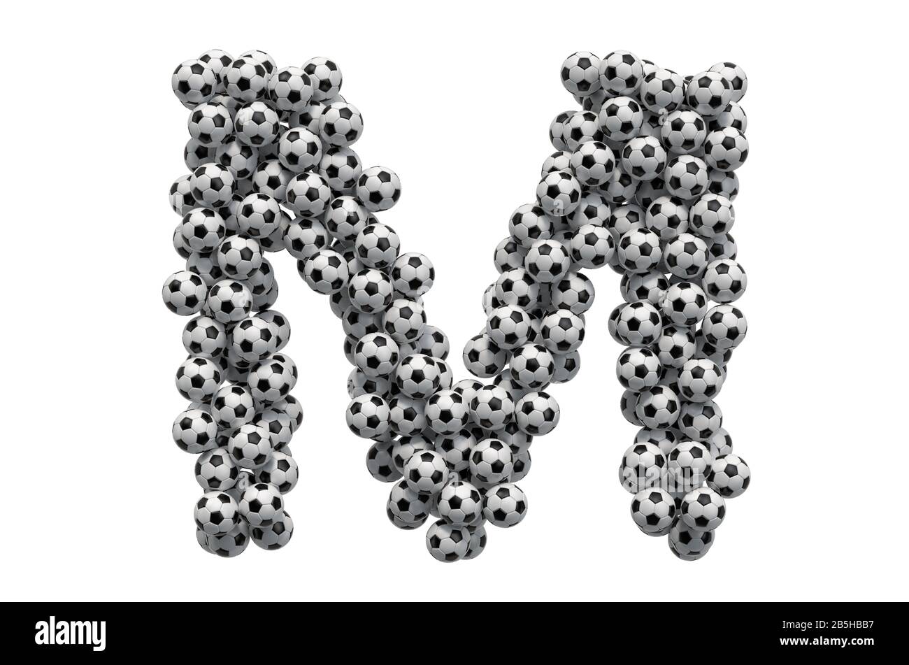 Letter M from soccer balls, 3D rendering isolated on white background ...
