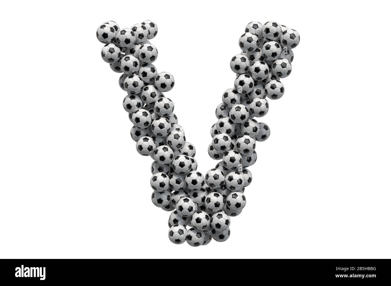Letter V from soccer balls, 3D rendering isolated on white background ...