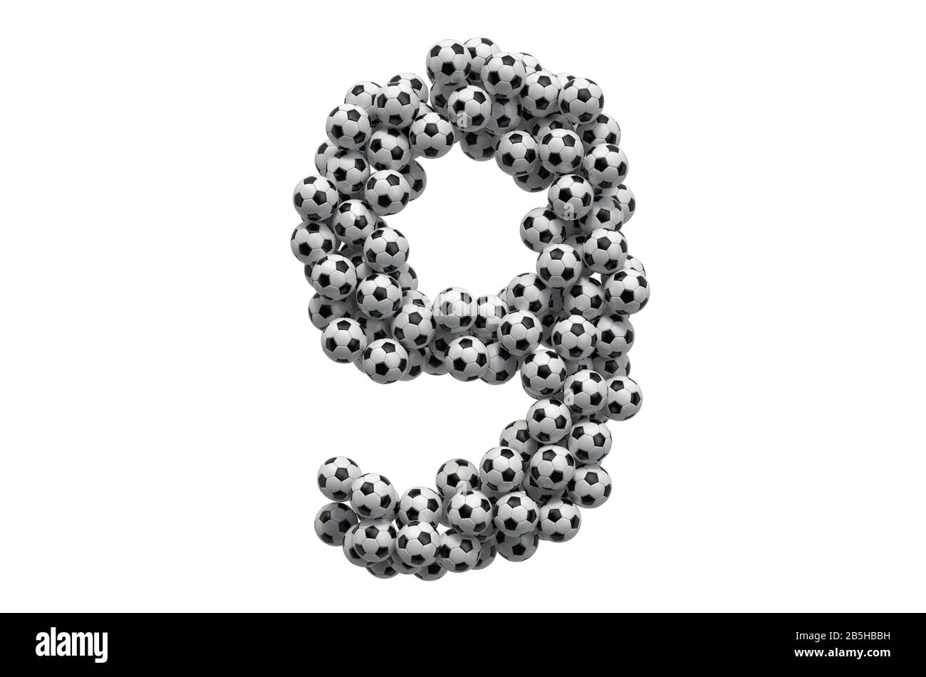 Number 9 from soccer balls, 3D rendering isolated on white background ...