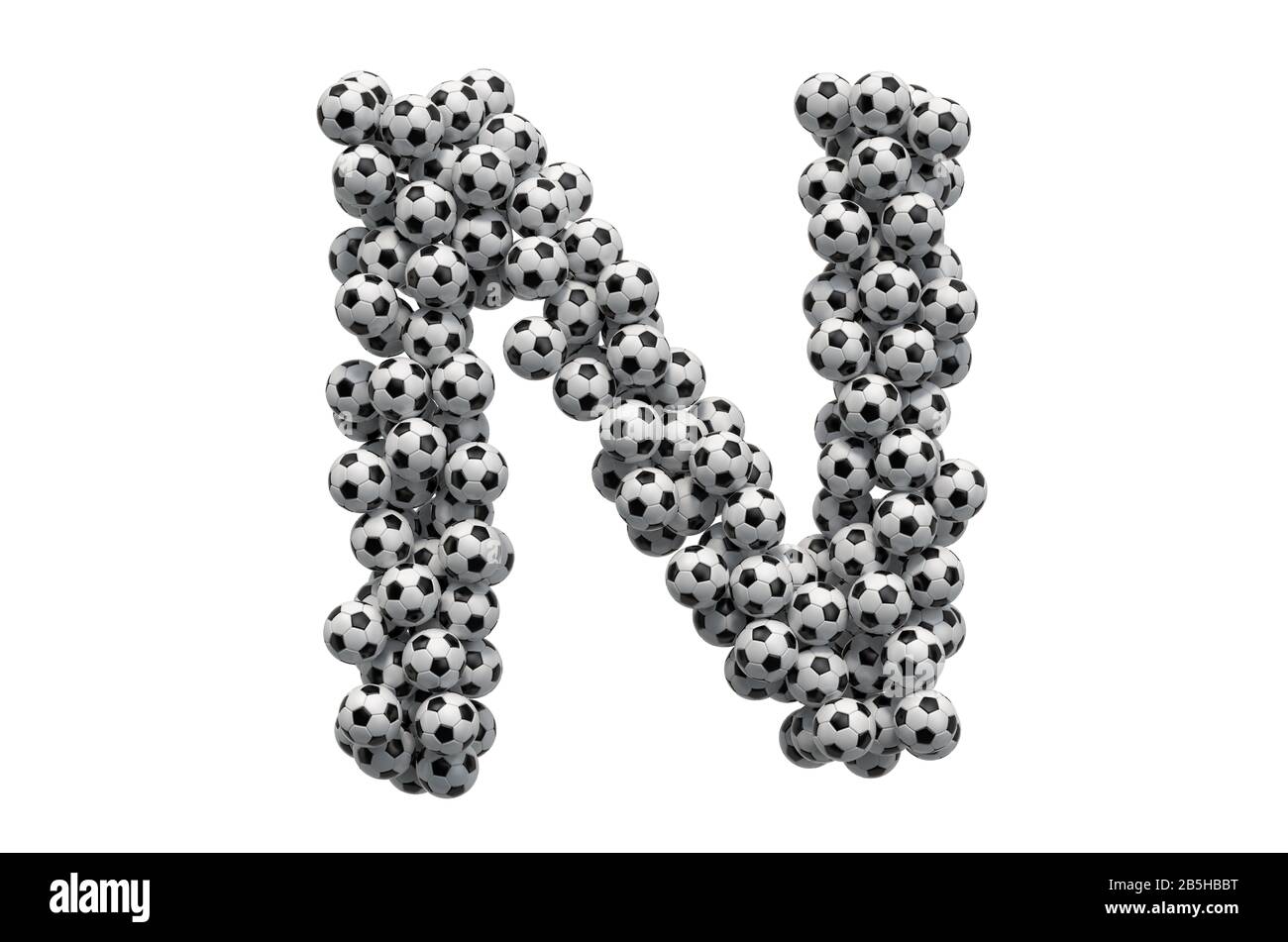 Letter N from soccer balls, 3D rendering isolated on white background ...