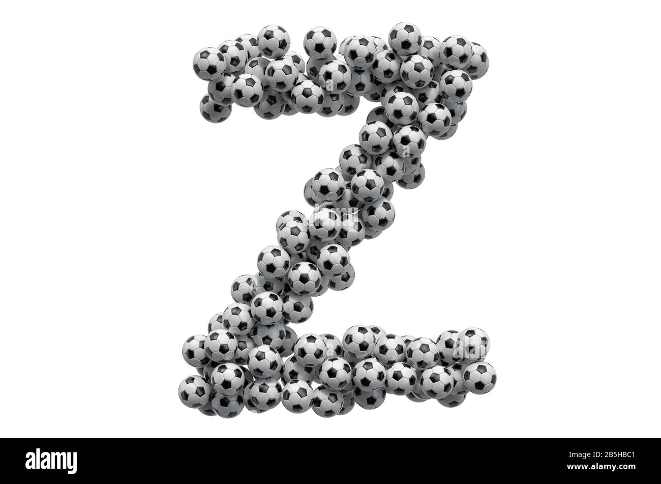 Letter Z from soccer balls, 3D rendering isolated on white background ...