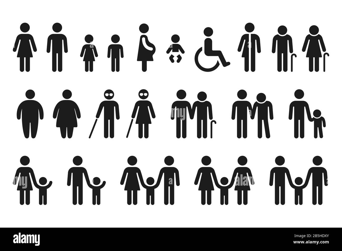 People figures icon set. Bathroom gender signs and health conditions ...