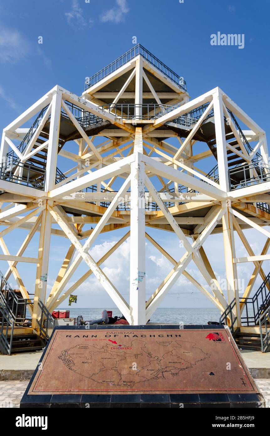 Massive metallic viewing tower which is built in the structure of a ...
