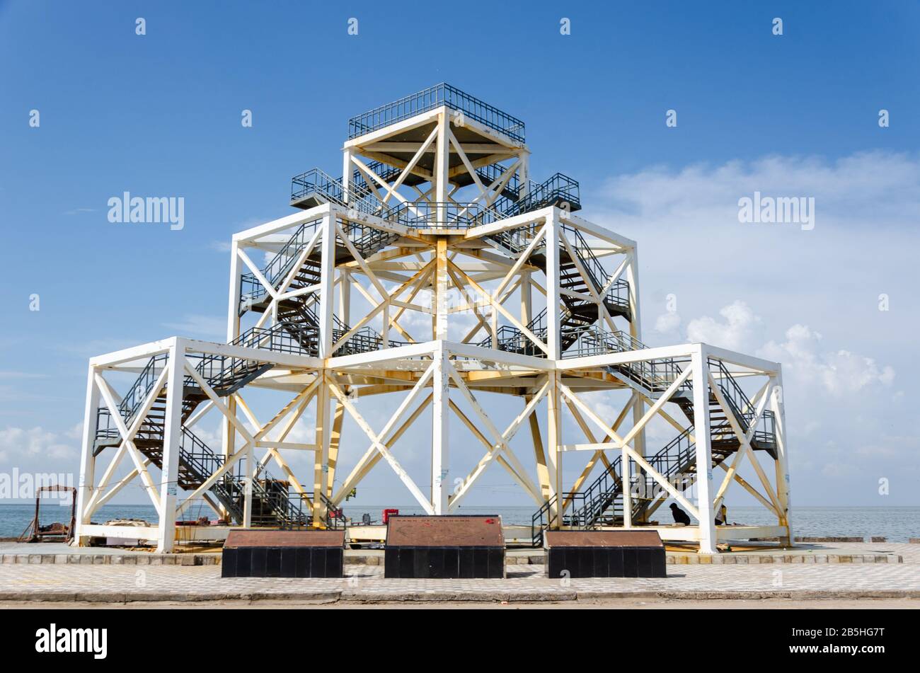 Massive metallic viewing tower which is built in the structure of a ...
