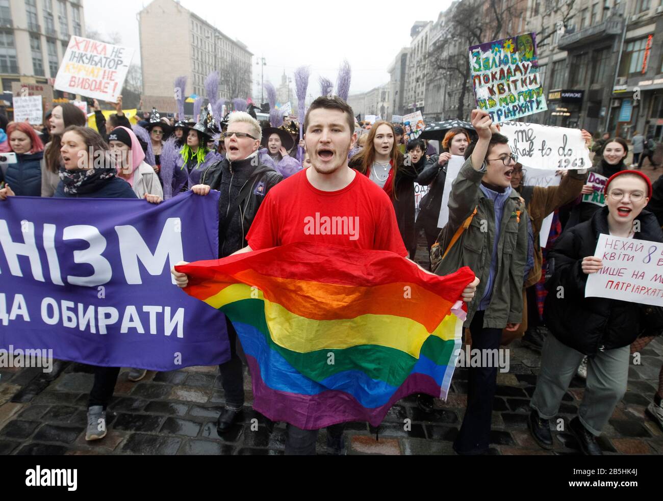 An activist holding a rainbow flag while shouting slogans during the ...