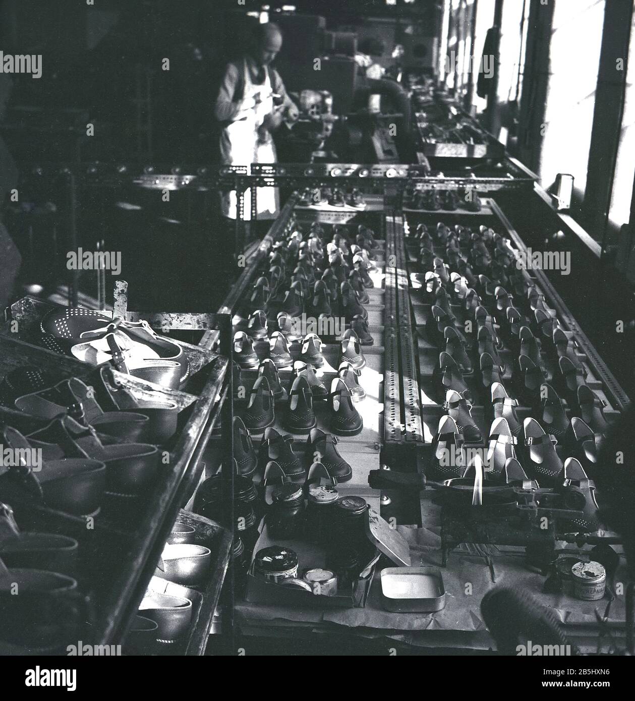 1950s, historical, small factory making shoes, childrens sandals and ...