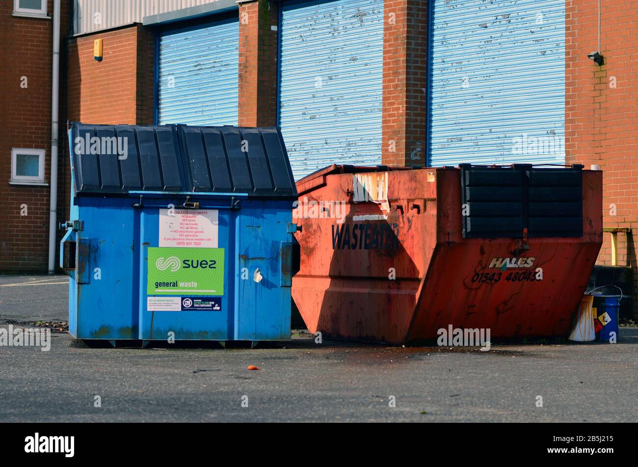 Stone / United Kingdom - March 8 2020: Large metal skip containers ...
