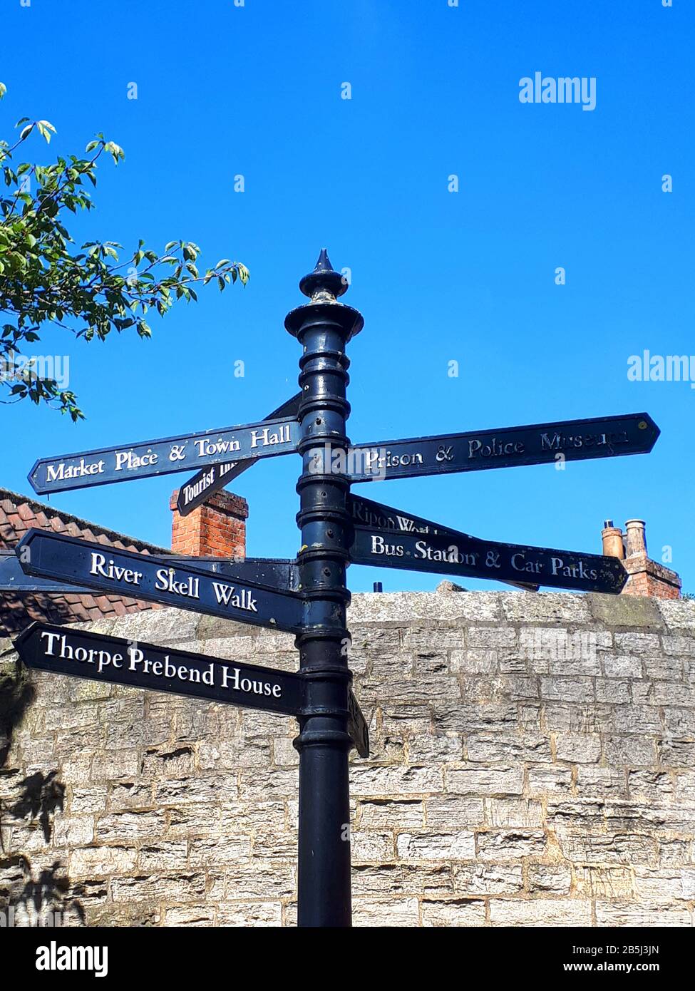 Direction signs in the historic area around the Cathedral in Ripon with ...