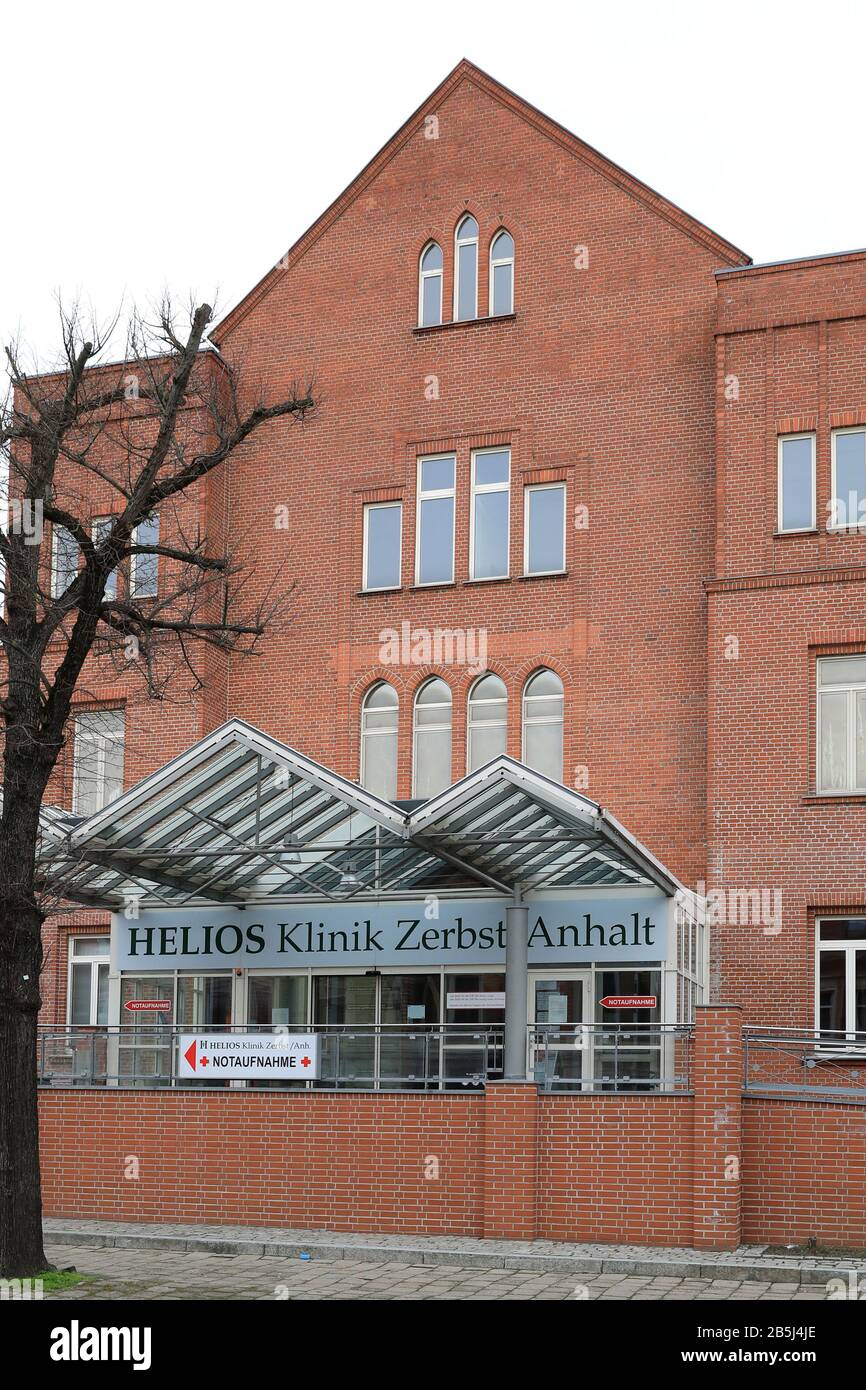 Zerbst, Germany. 08th Mar, 2020. The HELIOS Klinik Zerbst-Anhalt. Credit: Peter Gercke/dpa ...