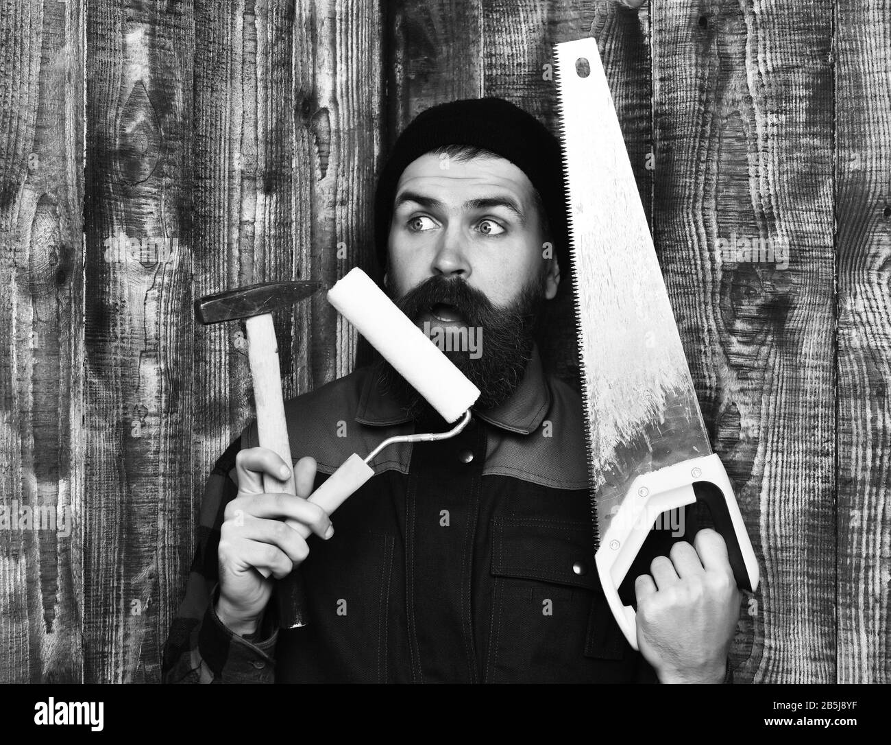 bearded man, long beard, brutal caucasian hipster with moustache ...