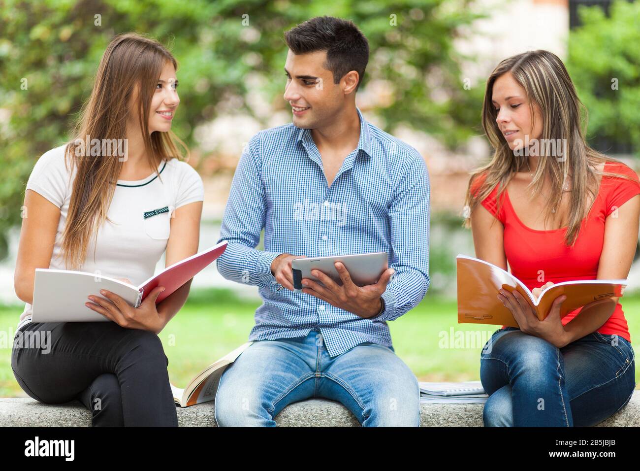 Happy students studying outdoor Stock Photo - Alamy