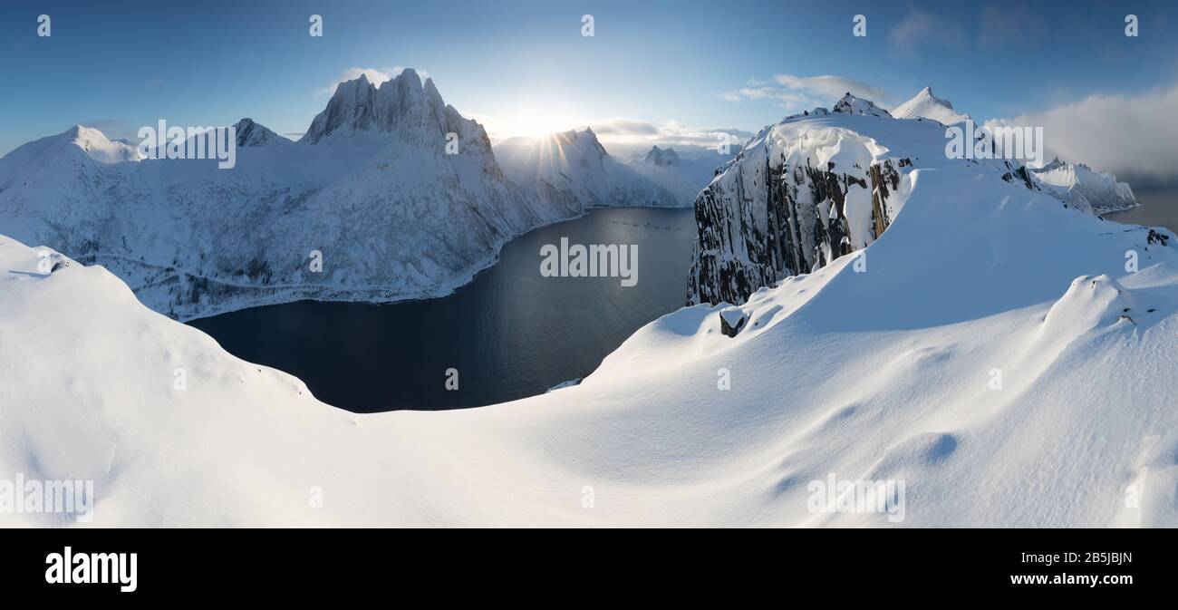 Panorama of snowy fjords and mountain range, Senja, Norway Amazing ...