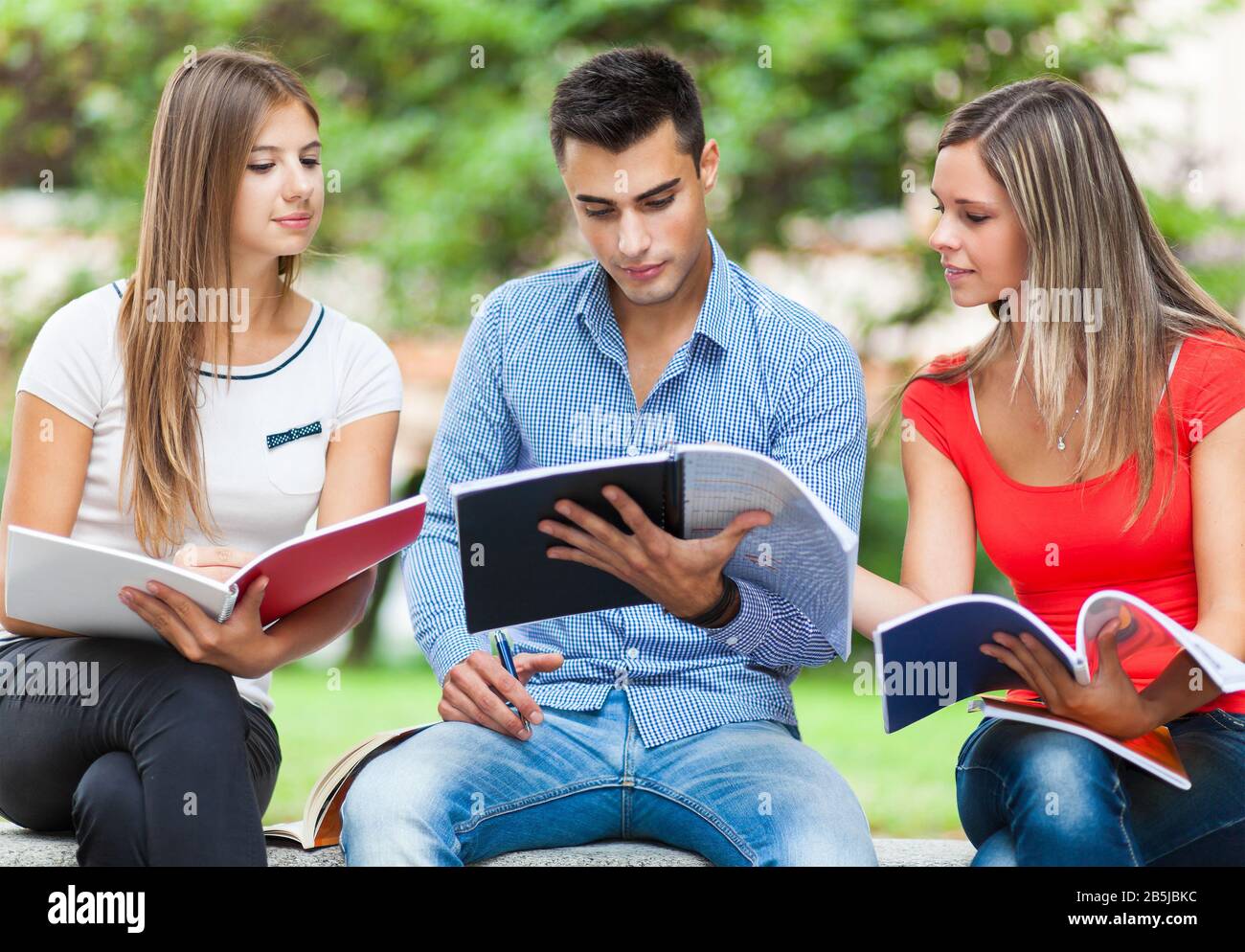 Happy students studying outdoor Stock Photo - Alamy
