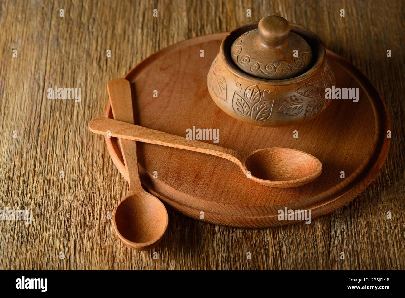 Wood table top view spoon hi-res stock photography and images - Alamy