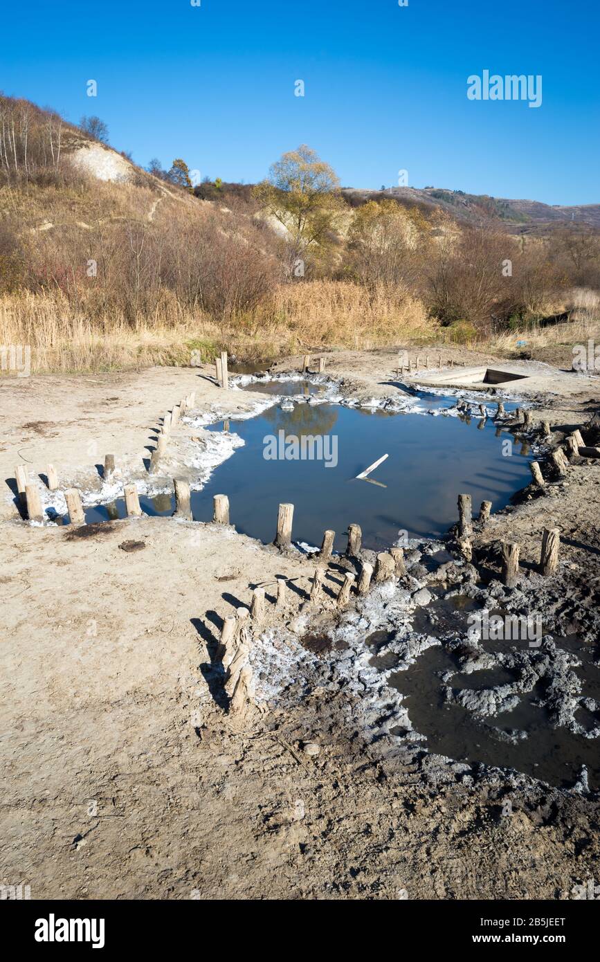 Mud pool with salt water and mud for bathing in Salt Mountains Reserve ...