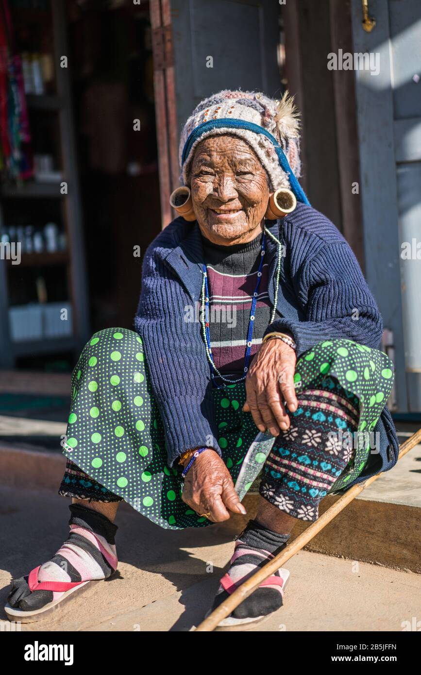 Local woman with tattooed face from village Mindat, Chin state, Myanmar ...