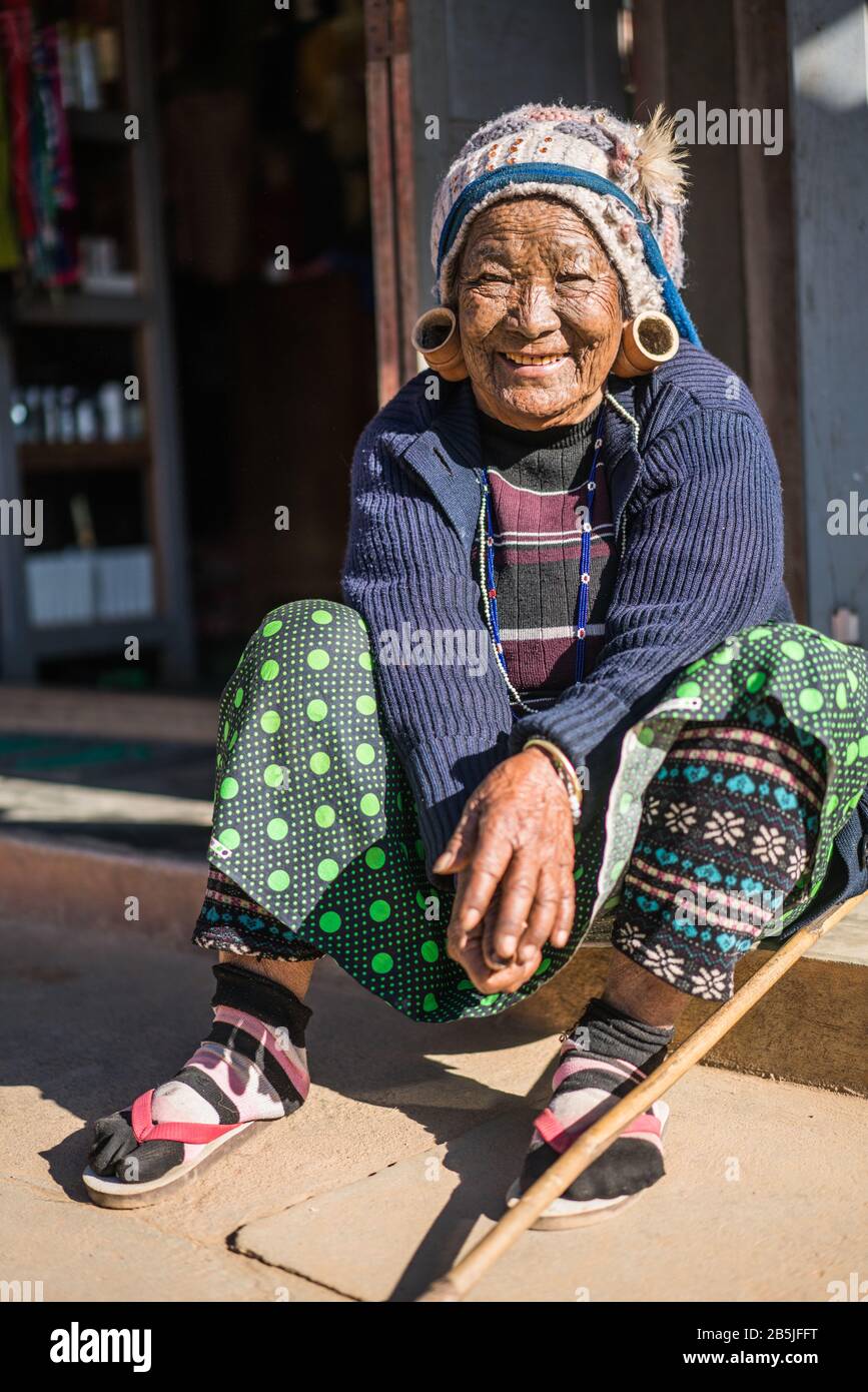 Local woman with tattooed face from village Mindat, Chin state, Myanmar ...