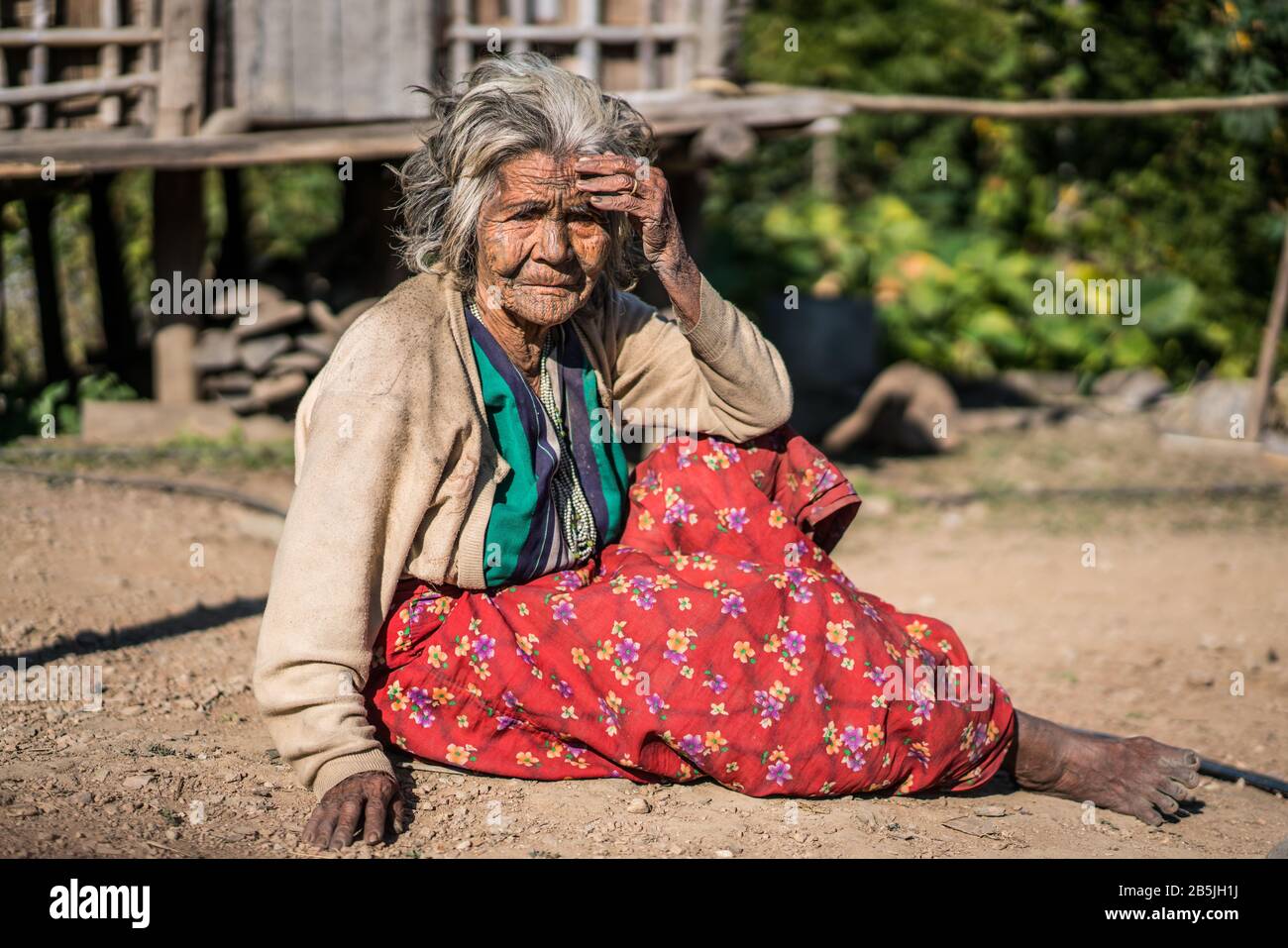 Local woman with tattooed face from village Mindat, Chin state, Myanmar ...