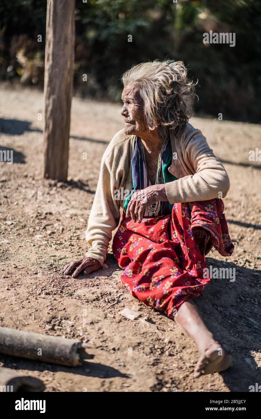 Local woman with tattooed face from village Mindat, Chin state, Myanmar ...