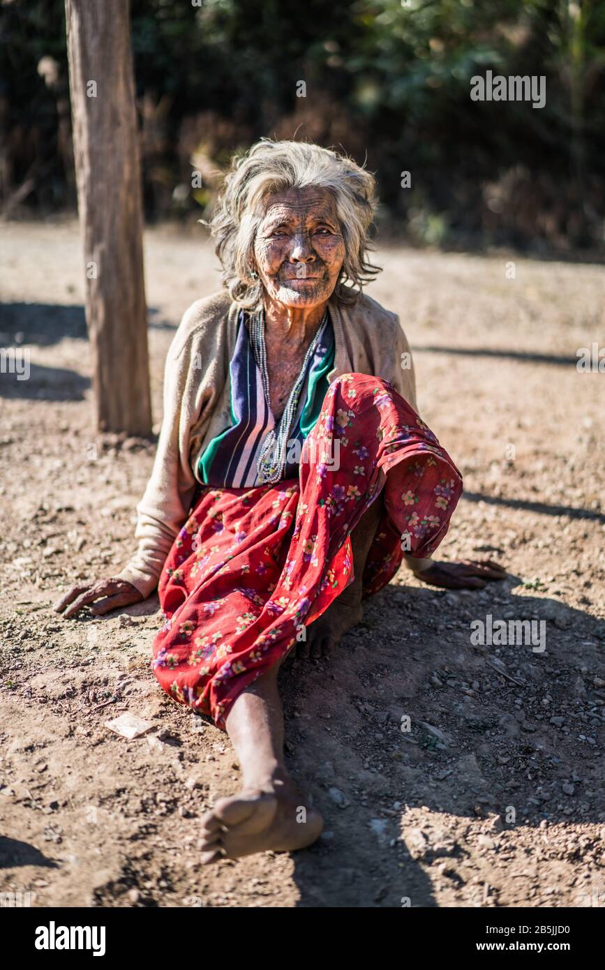 Local woman with tattooed face from village Mindat, Chin state, Myanmar ...