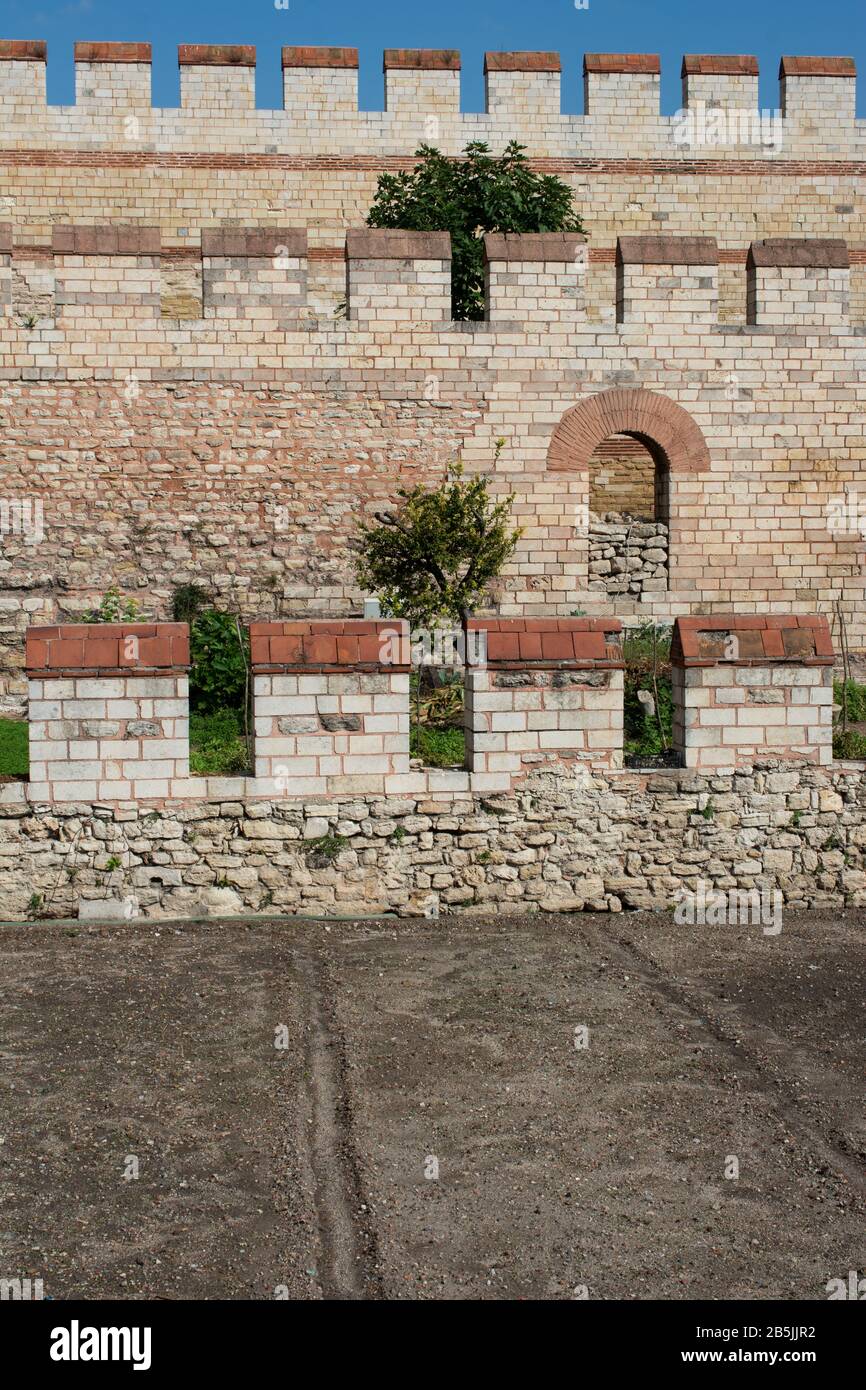 The ancient city walls of Constantinople in Istanbul, Turkey Stock ...