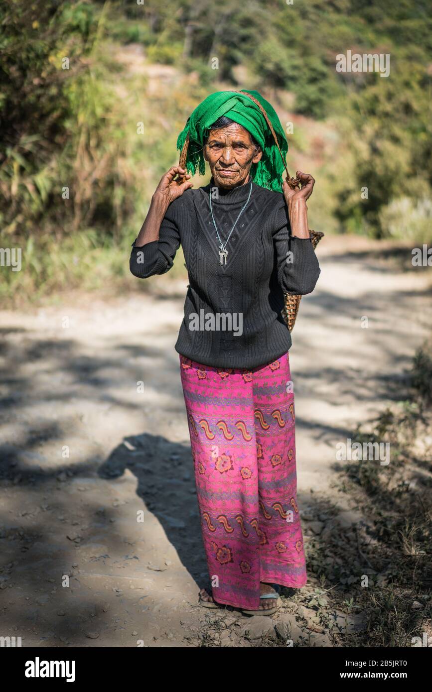 Local woman with tattooed face from village Mindat, Chin state, Myanmar ...
