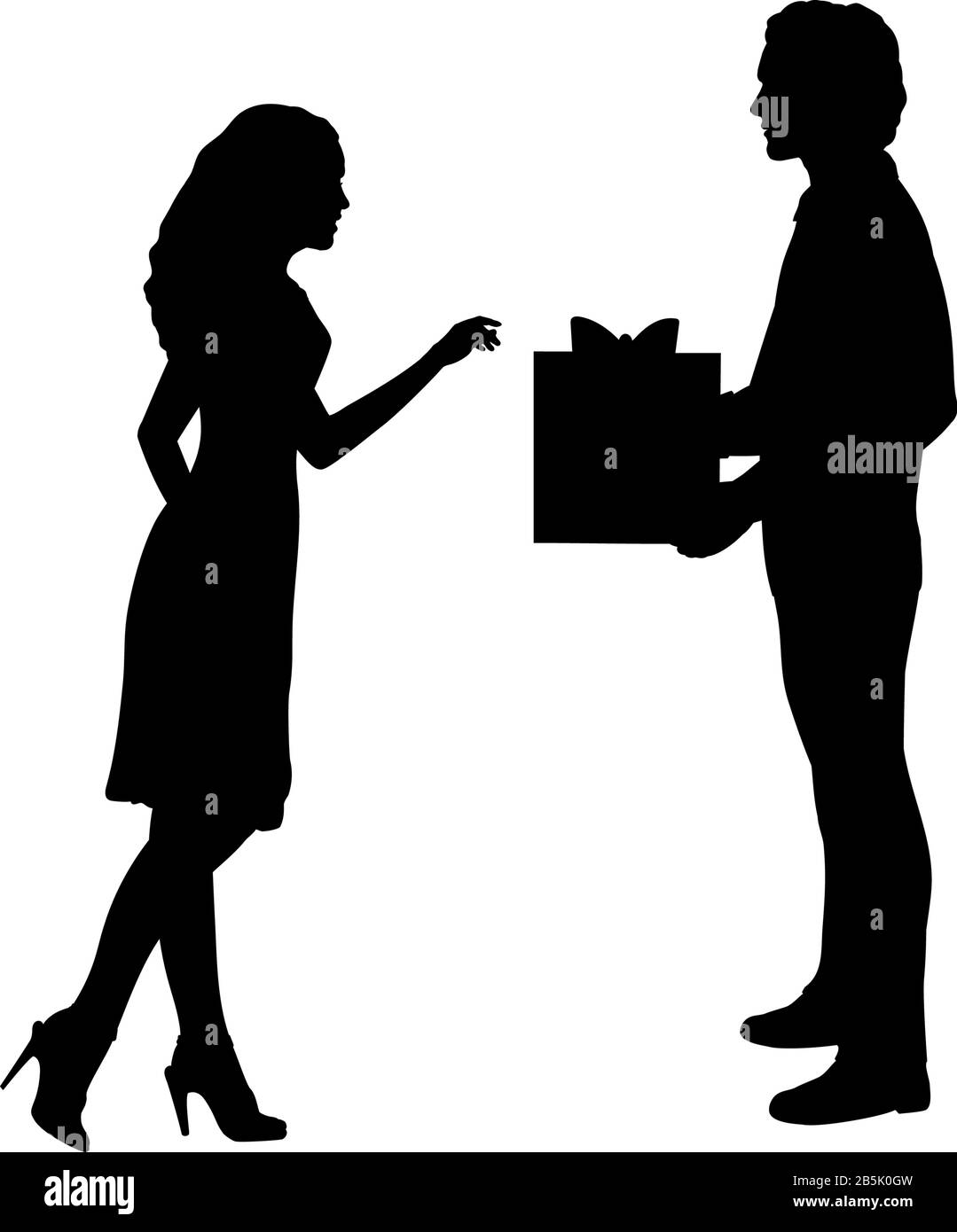 Silhouette of man gives gift to woman. Illustration graphics icon Stock ...