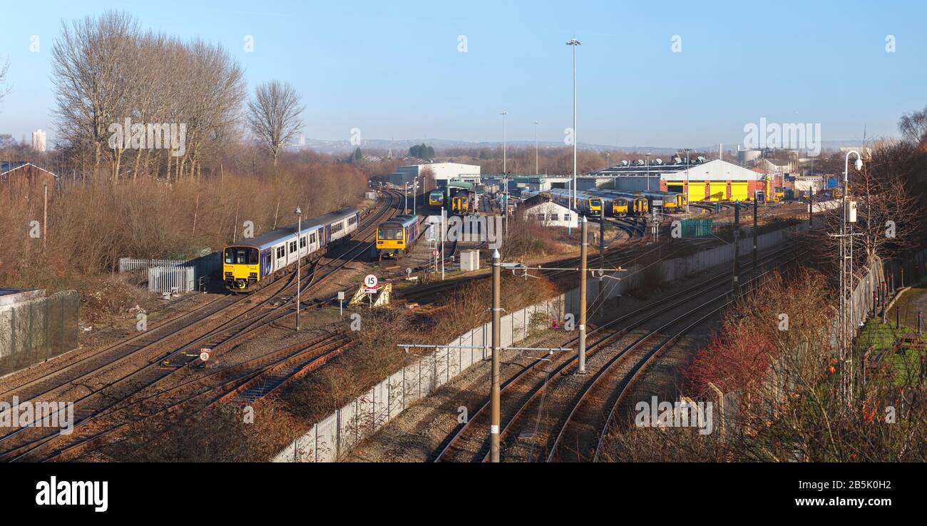 Northern Trains class 150 train passing the Northern rail Newton Heath ...