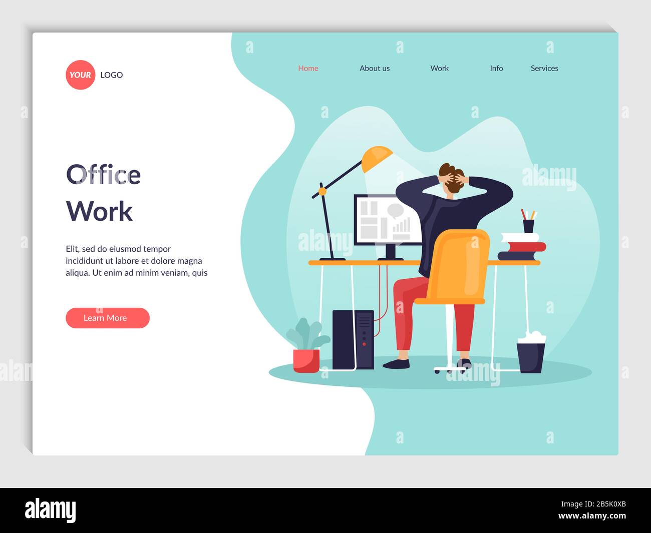 a man sits at the computer on a white background vector illustration ...