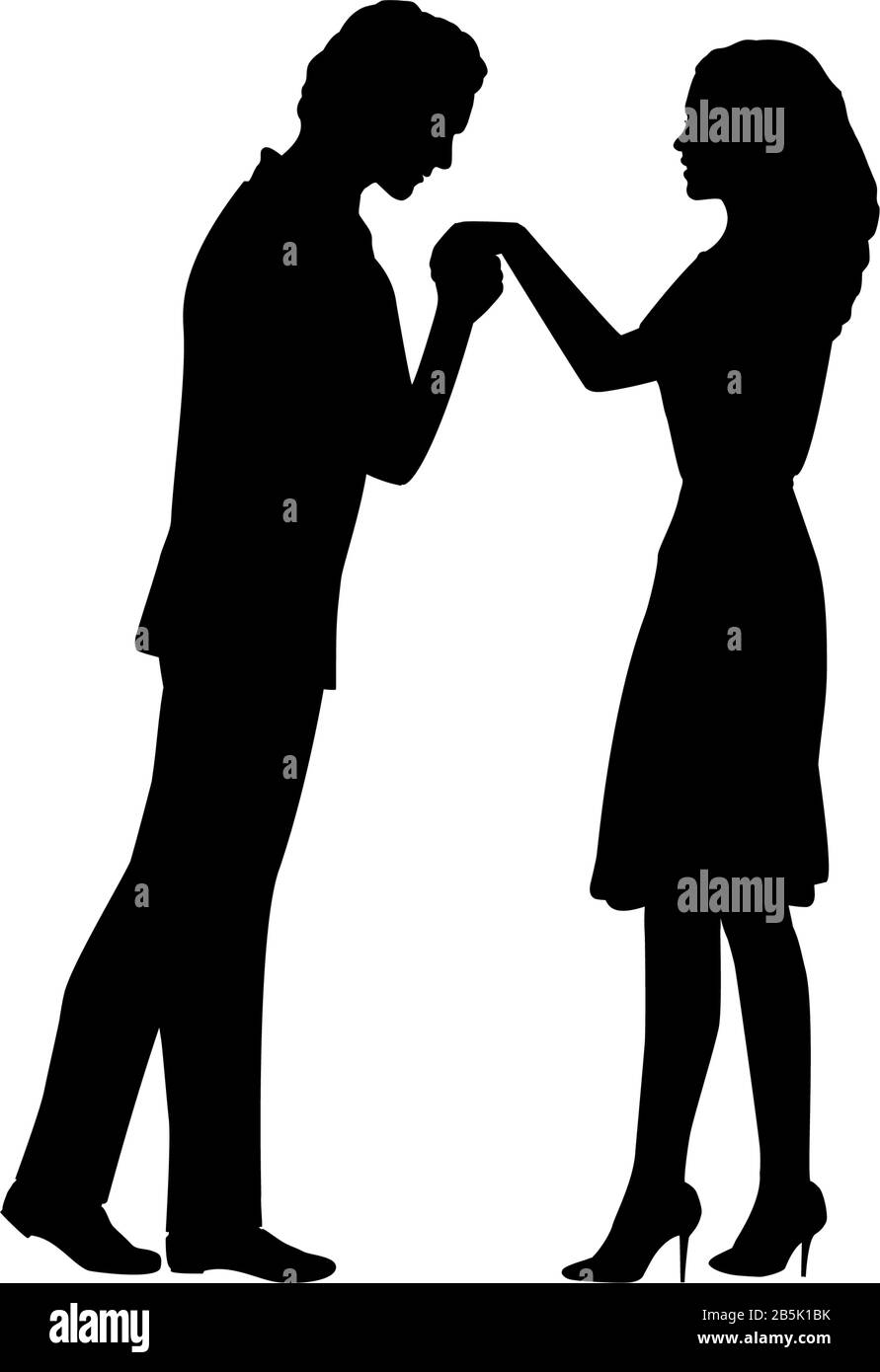 Silhouettes of man kissing woman hand. Illustration graphics icon Stock ...