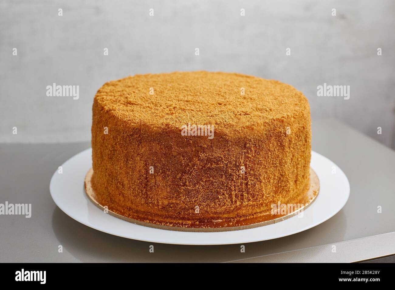 Cake honey cake home baking. gray background with copy space Stock ...