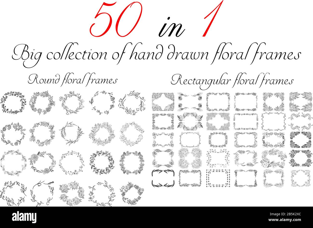 Big collection of 50 round and rectangular floral frames. Big floral ...