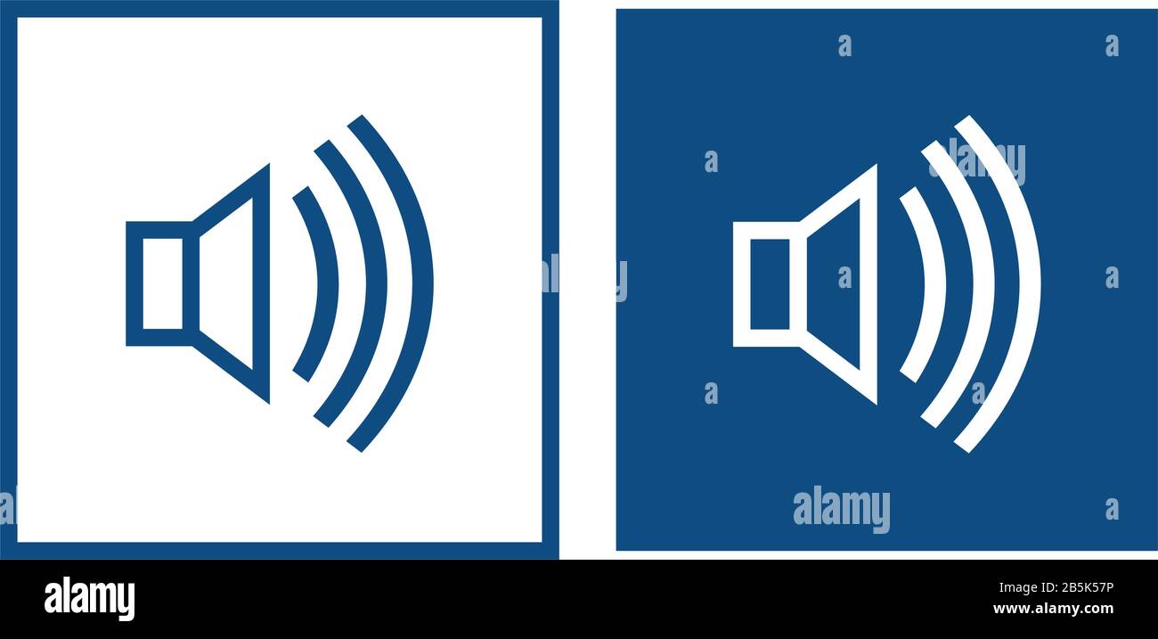 Sound volume. The symbol is located in a square frame. Vector blue icon ...