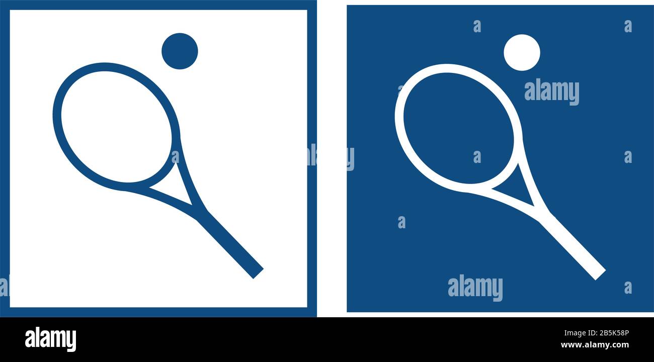 Tennis sports racket with ball. The symbol is located in a square frame ...
