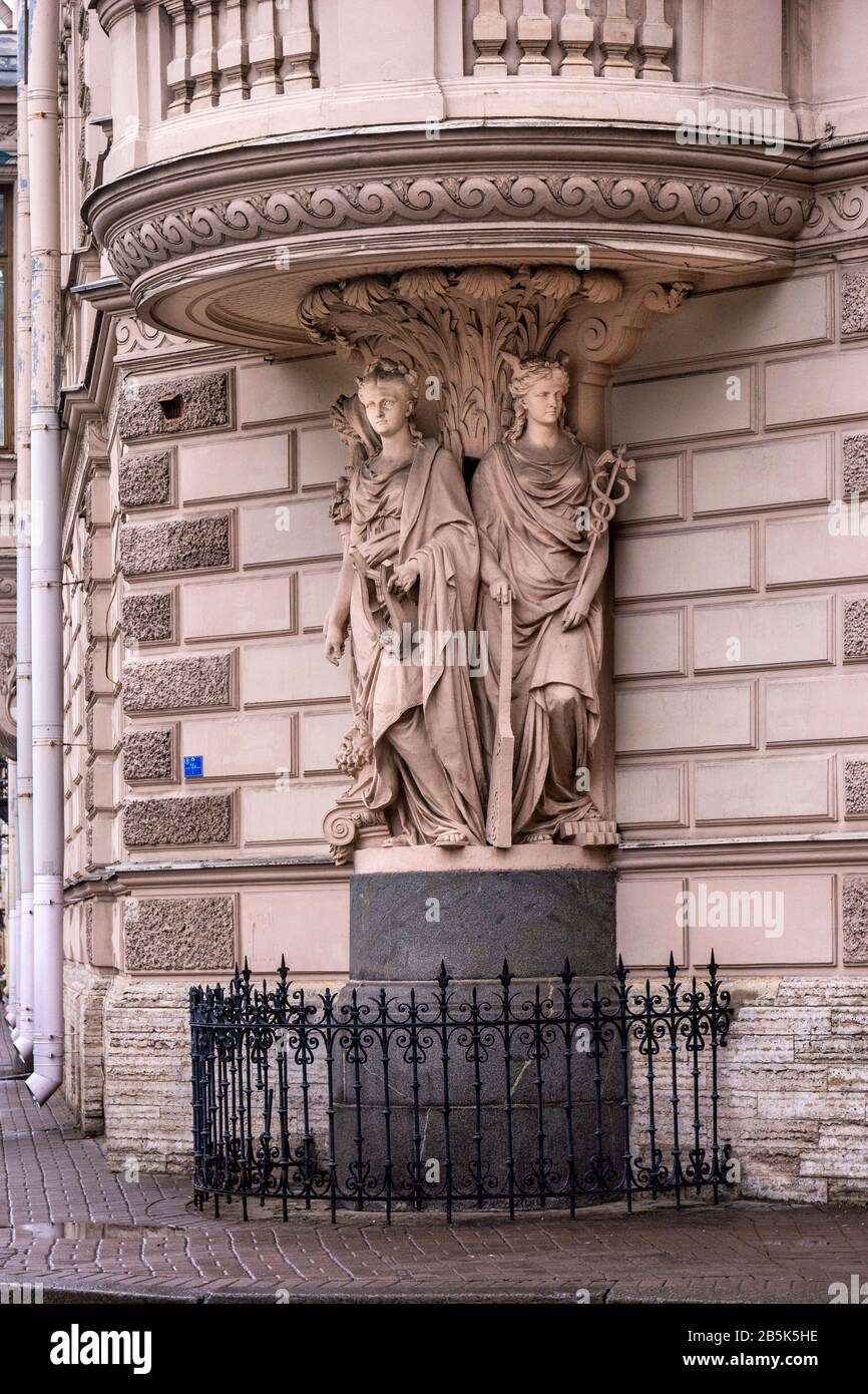 Three Muses on the corner of Millionnaya Street and Marble Lane Stock ...