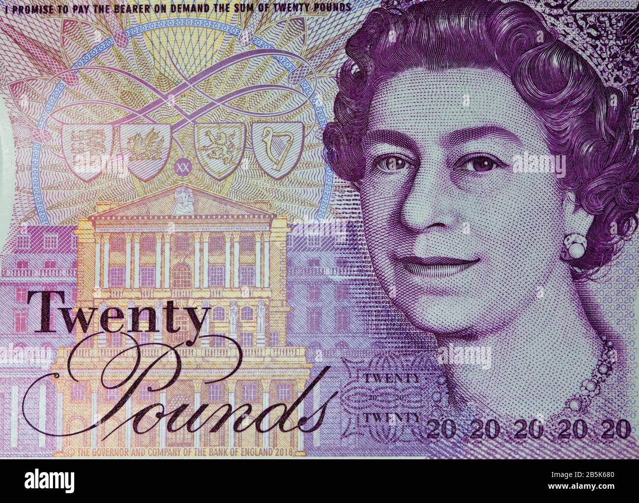 Close-up of the new polymer £20 pound note from the Bank of England ...