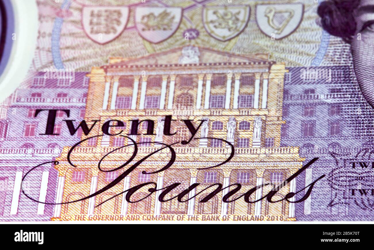 Close-up of the new polymer £20 pound note from the Bank of England ...
