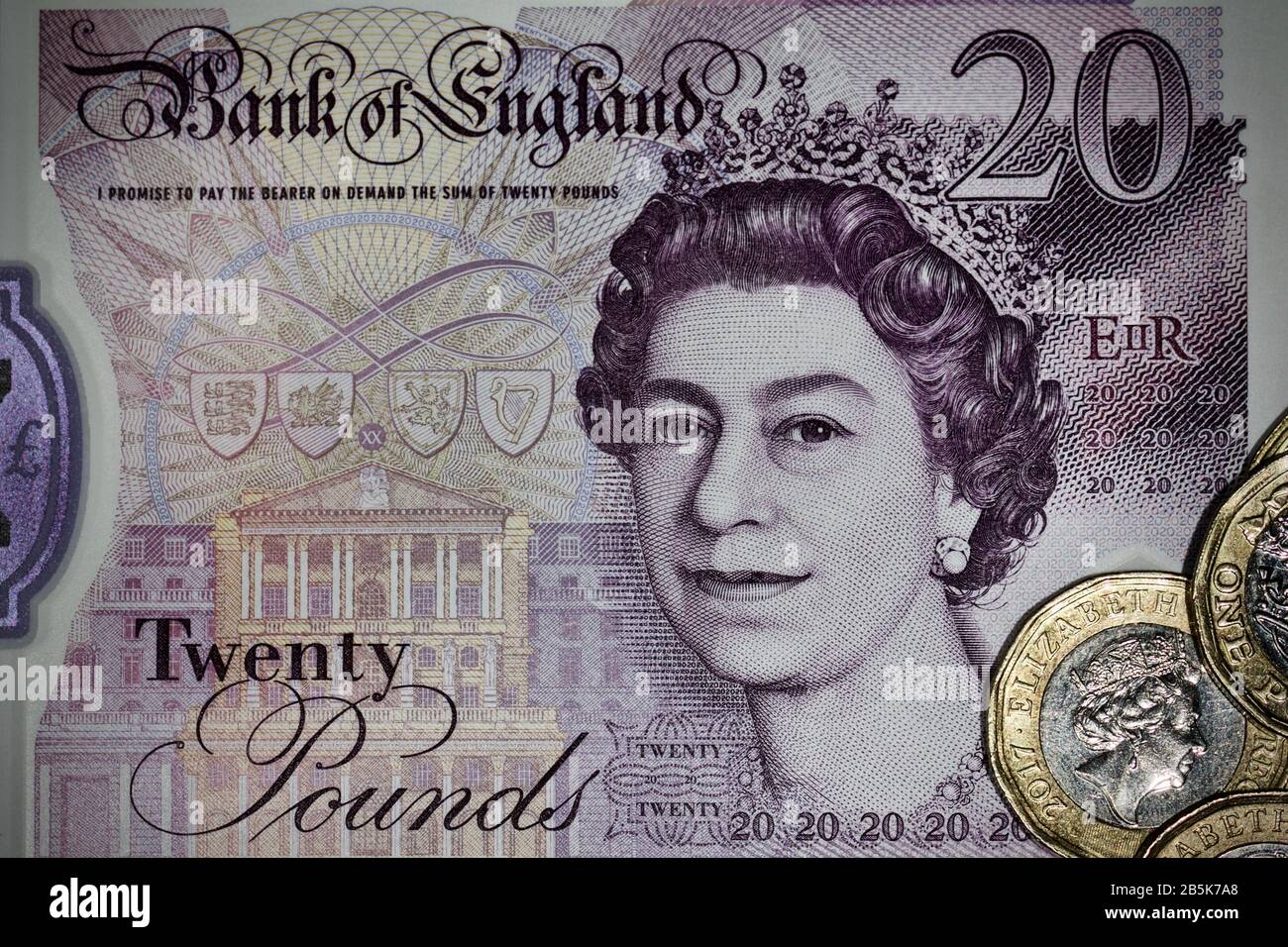 Close-up of the new polymer £20 pound note from the Bank of England ...
