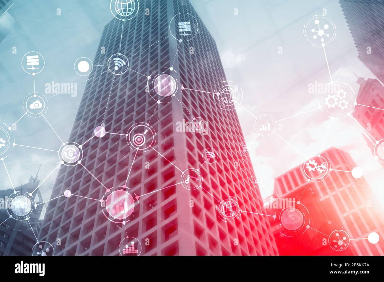 Smart City and Wireless Communication Network. Business District with ...