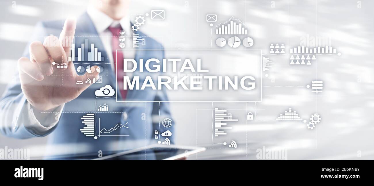 Digital marketing concept on double exposure background Stock Photo - Alamy